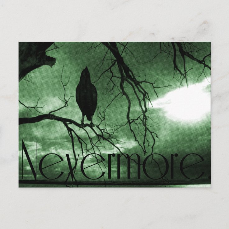The Raven - Nevermore Sunbeams Tree - Green Postcard | Zazzle