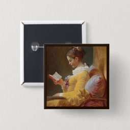 The Reader French Girl in Yellow Dress Pinback Button | Zazzle