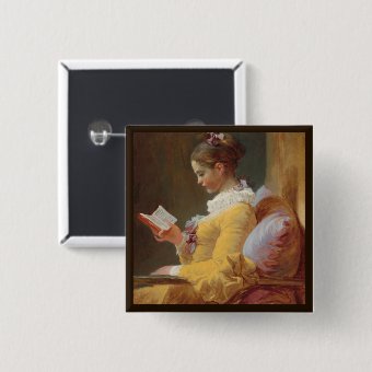 The Reader French Girl in Yellow Dress Pinback Button | Zazzle