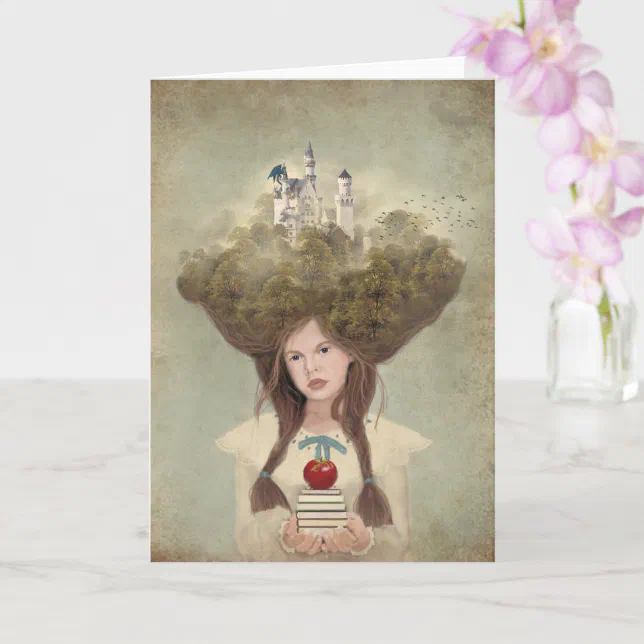 The Reader romantic young girl with books art Card | Zazzle