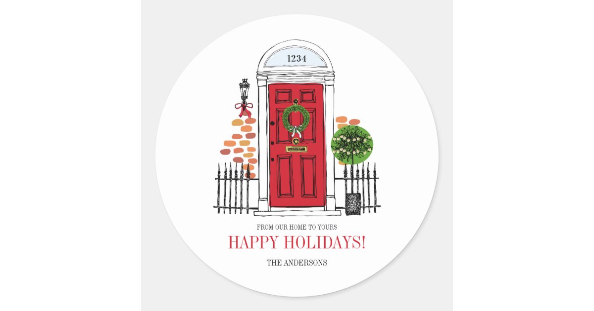 The Red Holiday Christmas Door Classic Round Sticker | Zazzle