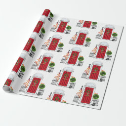 The Red Holiday Christmas Door Wrapping Paper | Zazzle