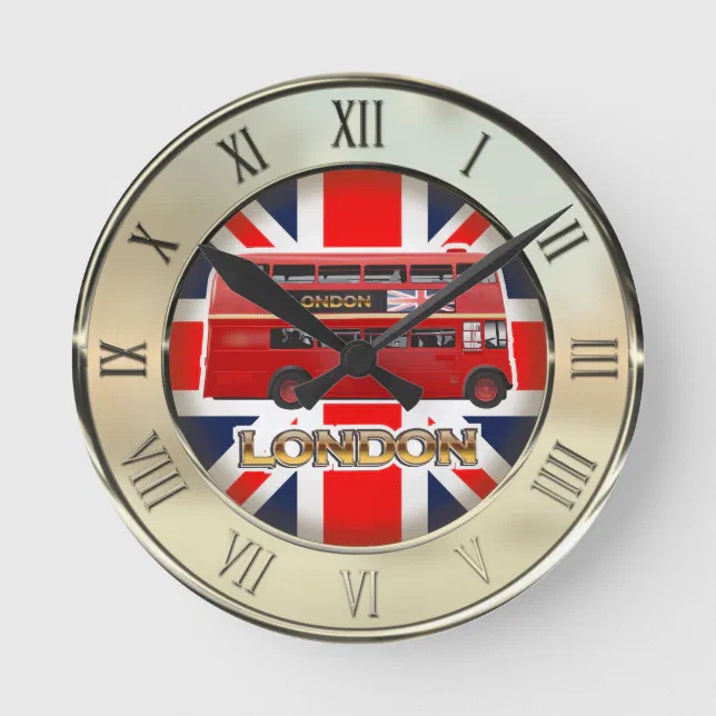 The Red London Double Decker Bus Round Clock | Zazzle