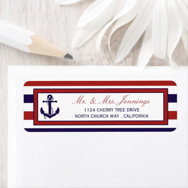 The Red & Navy Nautical Anchor Wedding Collection Label | Zazzle