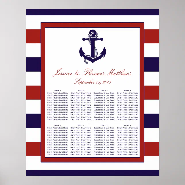 The Red & Navy Nautical Anchor Wedding Collection Poster | Zazzle