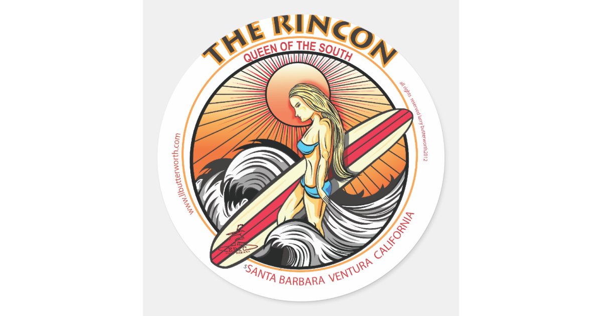 THE RINCON CALIFORNIA SURFING CLASSIC ROUND STICKER | Zazzle
