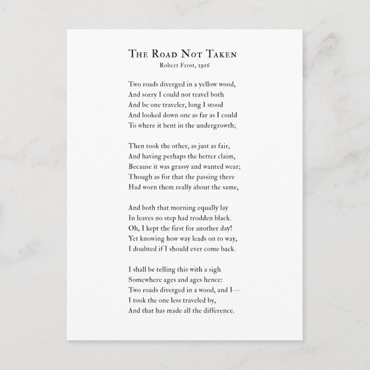 The Road Not Taken Poem Robert Frost Postcard | Zazzle