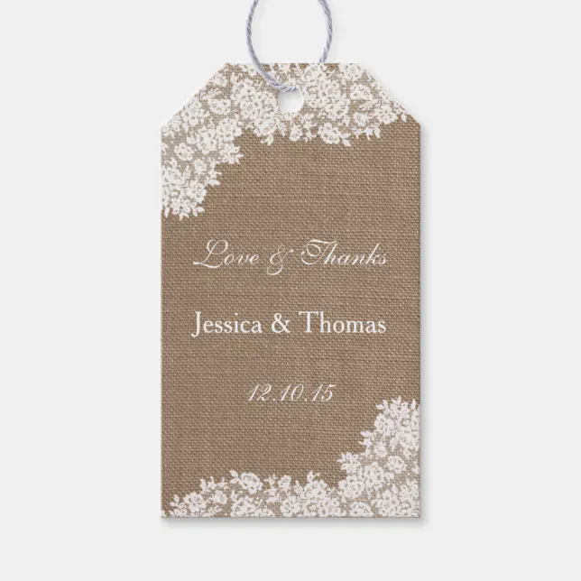 The Rustic Burlap & Vintage White Lace Collection Gift Tags | Zazzle