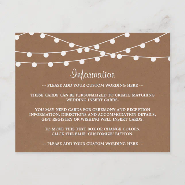The Rustic Kraft String Lights Wedding Collection Enclosure Card | Zazzle