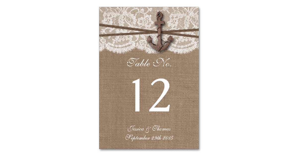 The Rustic Nautical Anchor Wedding Collection Table Number | Zazzle