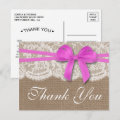 The Rustic Pink Bow Wedding Collection Postcard | Zazzle