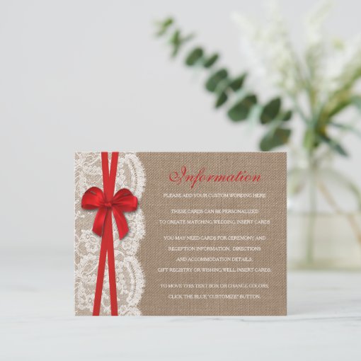 The Rustic Red Bow Wedding Collection Detail Cards | Zazzle