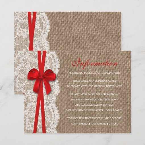 The Rustic Red Bow Wedding Collection Detail Cards | Zazzle