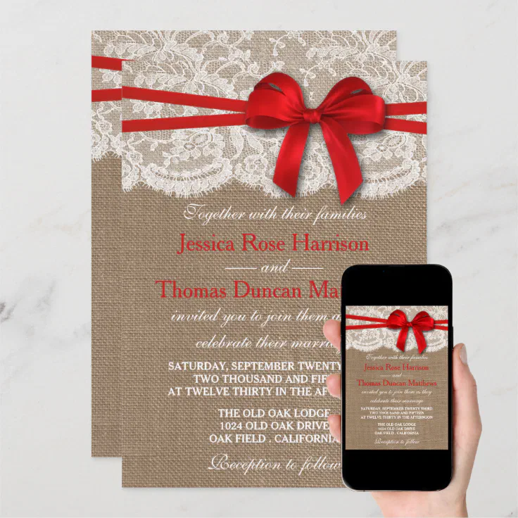 The Rustic Red Bow Wedding Collection Invitation | Zazzle