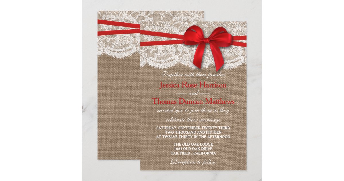 The Rustic Red Bow Wedding Collection Invitation | Zazzle