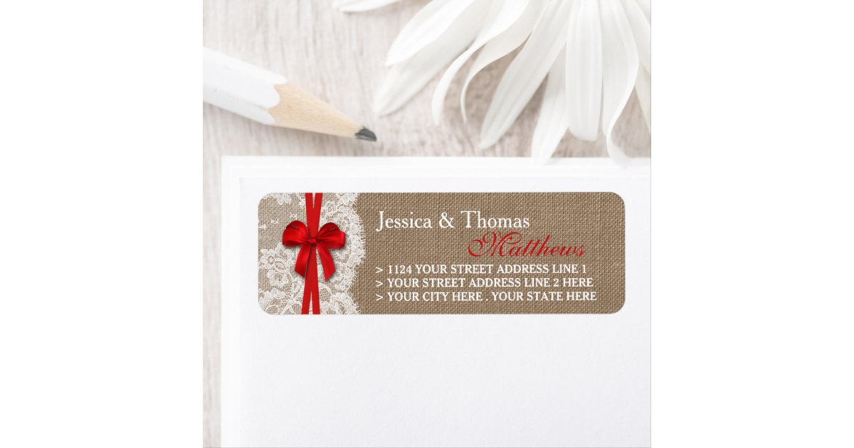 The Rustic Red Bow Wedding Collection Labels | Zazzle