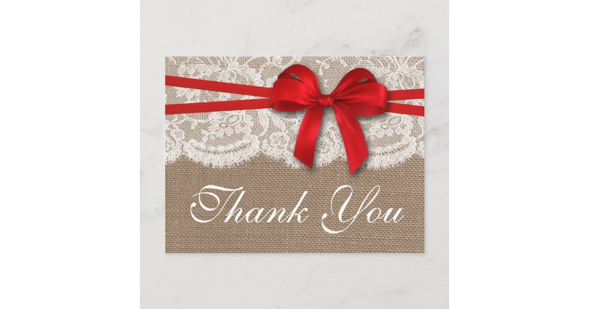 The Rustic Red Bow Wedding Collection Postcard | Zazzle