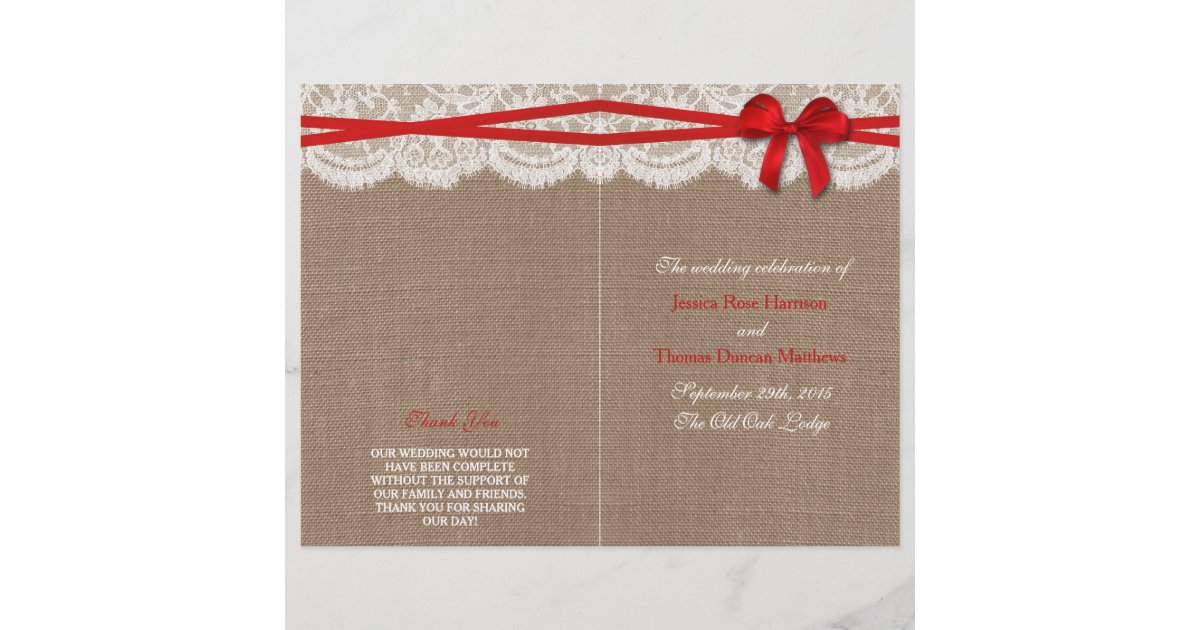 The Rustic Red Bow Wedding Collection Programs | Zazzle