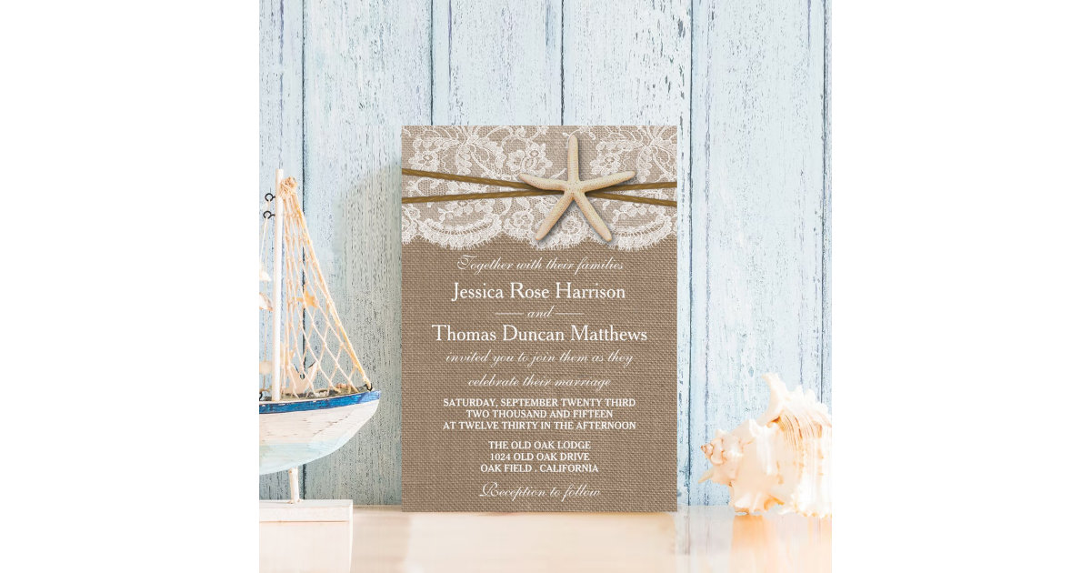 The Rustic Starfish Beach Wedding Collection Invitation | Zazzle