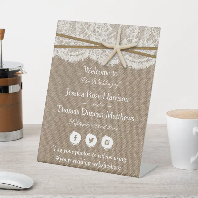 The Rustic Starfish Beach Wedding Collection Pedestal Sign | Zazzle