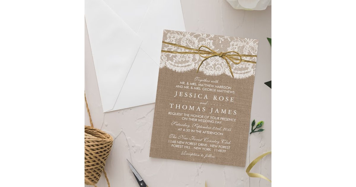 The Rustic Twine Bow Wedding Collection Invitation | Zazzle