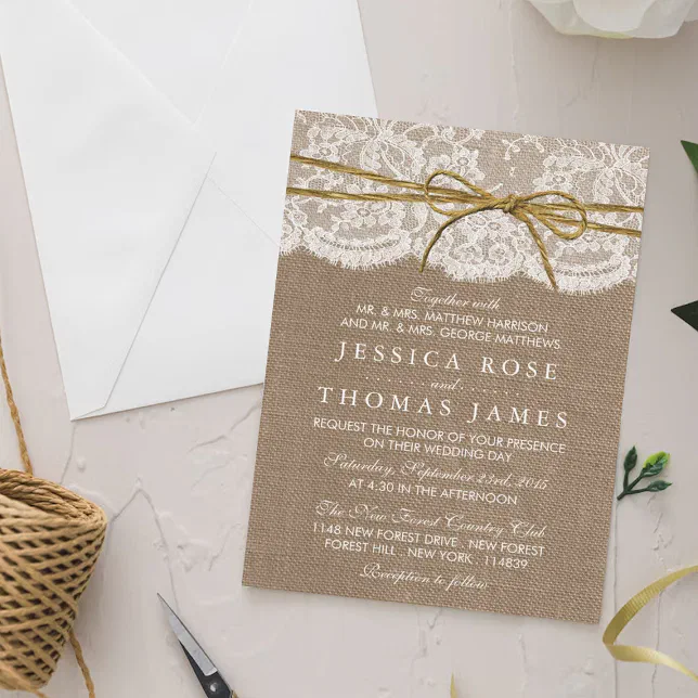 The Rustic Twine Bow Wedding Collection Invitation | Zazzle