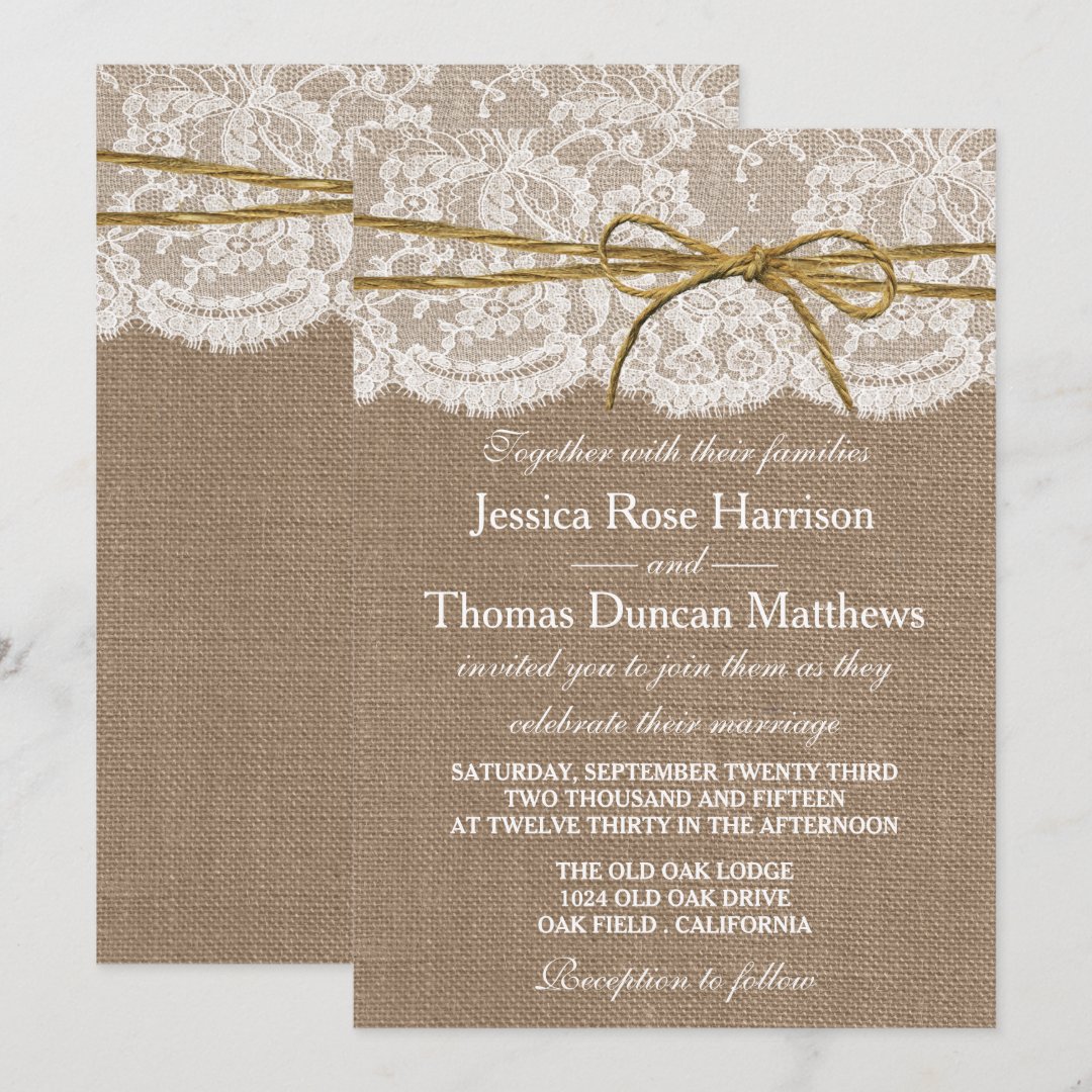 The Rustic Twine Bow Wedding Collection Invitation | Zazzle