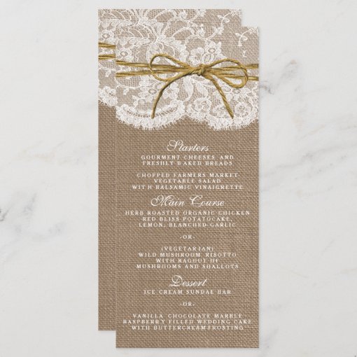 The Rustic Twine Bow Wedding Collection - Menu | Zazzle