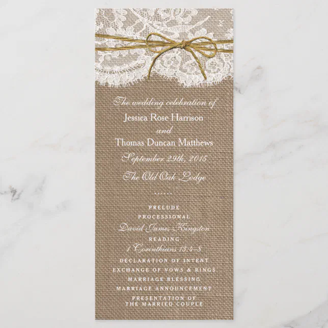 The Rustic Twine Bow Wedding Collection - Programs | Zazzle