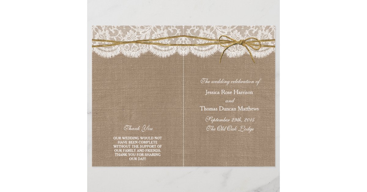 The Rustic Twine Bow Wedding Collection - Programs | Zazzle