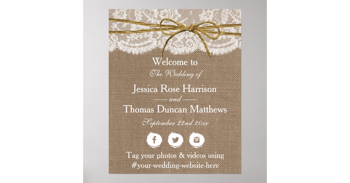 The Rustic Twine Bow Wedding Collection Welcome Poster | Zazzle