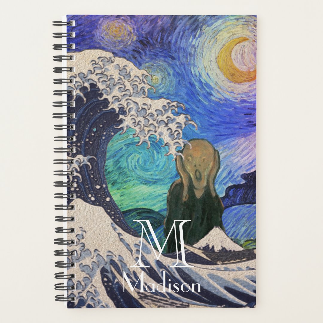 The Scream at The Great Wave Starry Night Planner | Zazzle