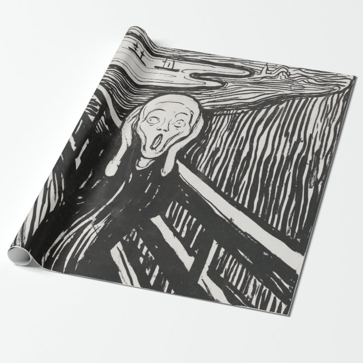 The Scream by Edvard Munch Black and White Wrapping Paper | Zazzle