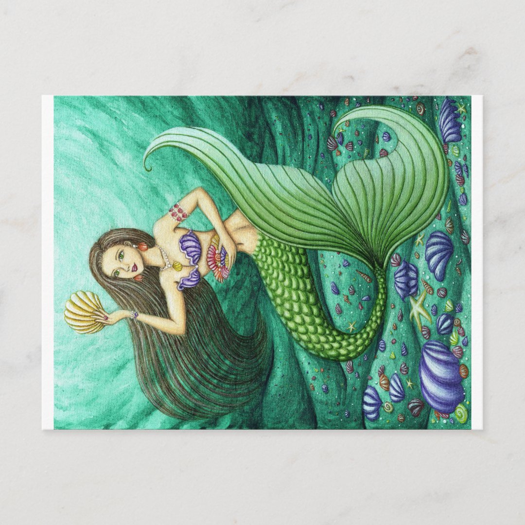 The Seashell Collector Mermaid Postcard | Zazzle
