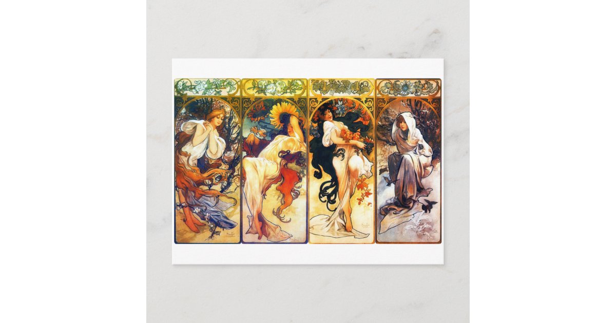 The Second Four Seasons of Mucha postcard | Zazzle