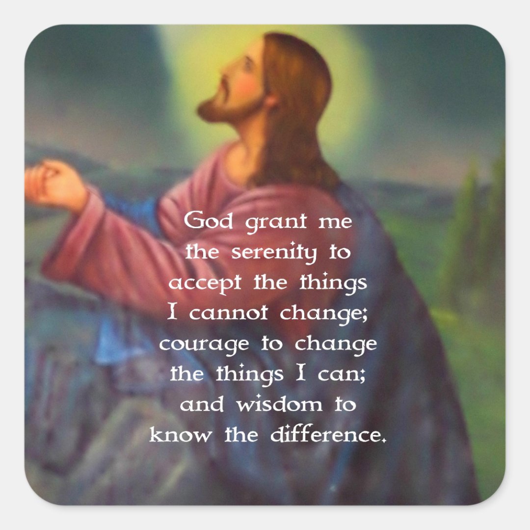 The Serenity Prayer With Jesus Christ Painting Square Sticker | Zazzle