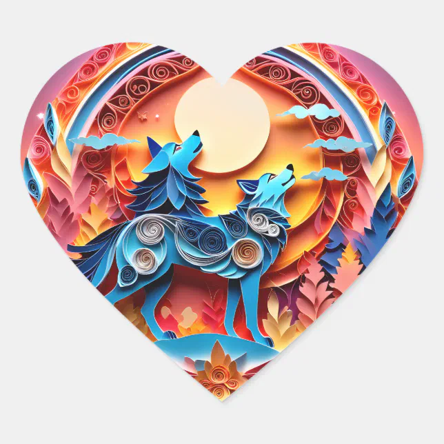The shaman and her wolf are captured in this 3D mo Heart Sticker | Zazzle