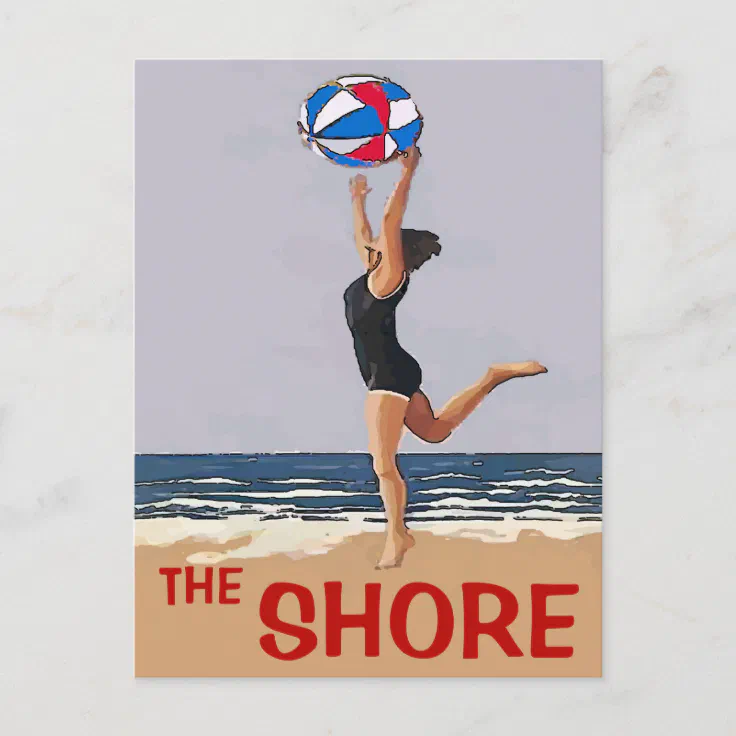 The Shore Vintage Style Poster Card | Zazzle