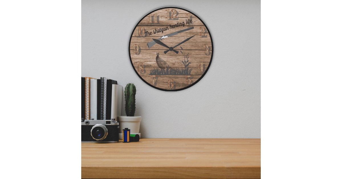 The Shotgun Pheasant Hunting Life in Grassy Meadow Large Clock | Zazzle