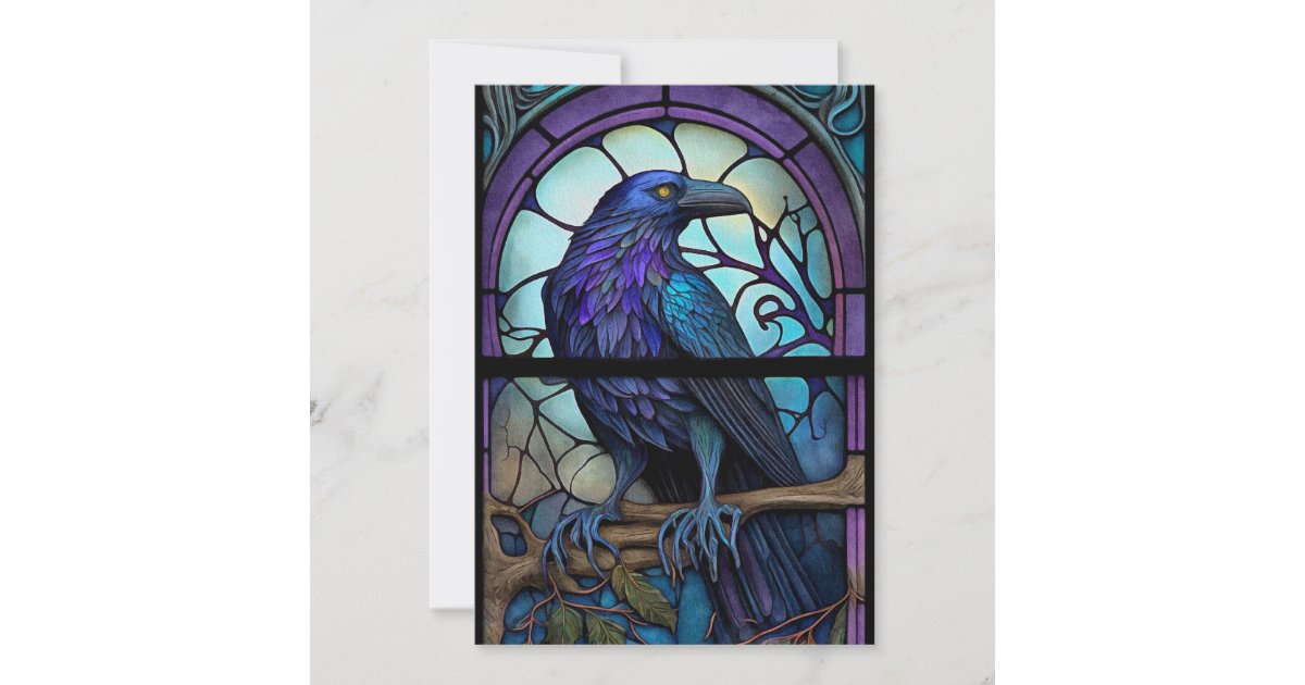 The Spooky Raven Stained Glass Invitation | Zazzle