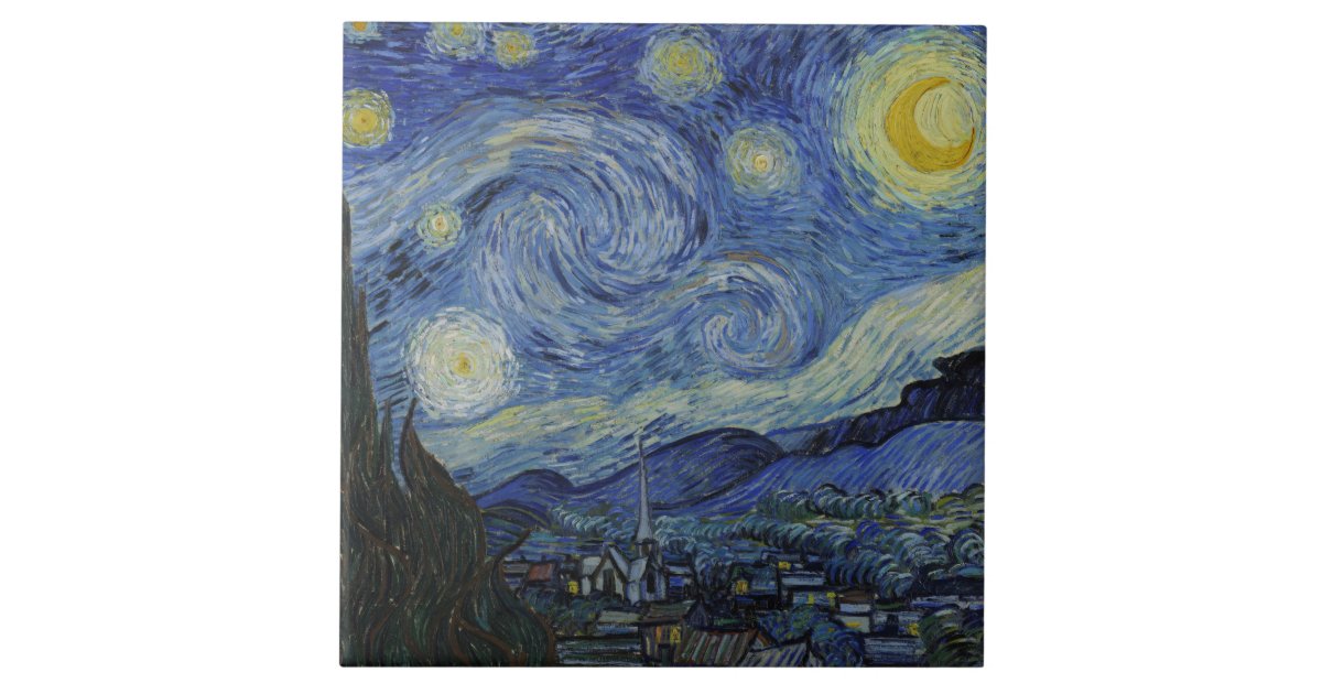 The Starry Night (Vincent van Gogh) (Famous Art) Ceramic Tile | Zazzle