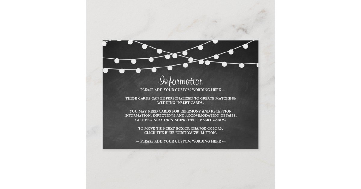 The String Lights On Chalkboard Wedding Collection Enclosure Card | Zazzle