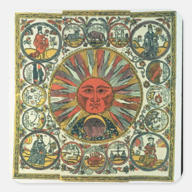 The Sun and the Zodiac, Russian, late 18th century Square Sticker | Zazzle