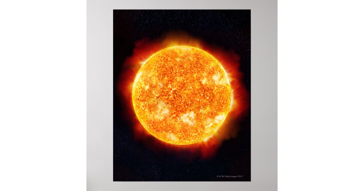 The Sun showing solar flares against a star Poster | Zazzle