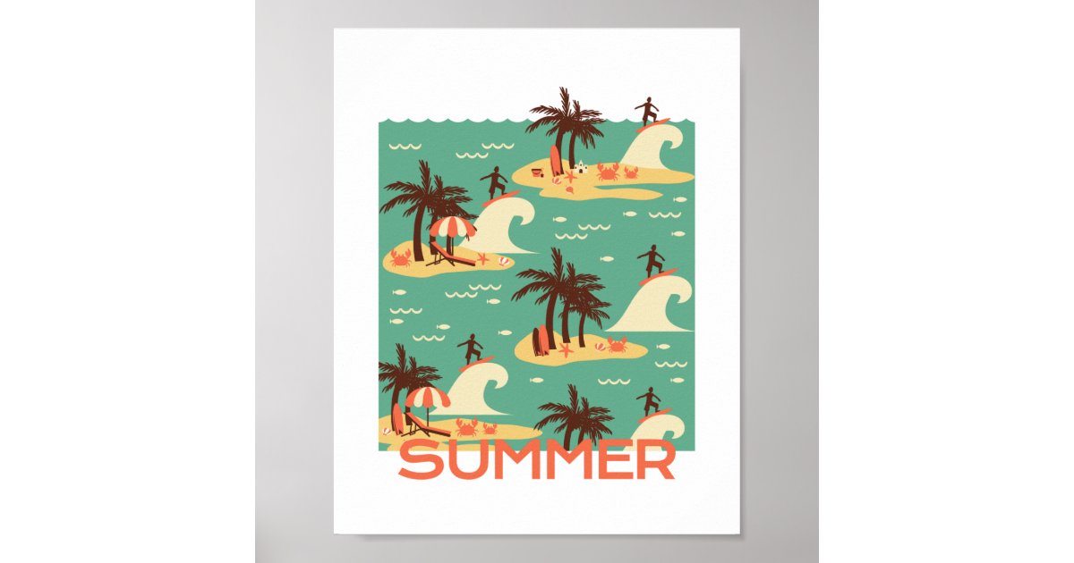 The Surfing Cartoon Illustration Poster | Zazzle