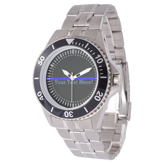 The Symbolic Thin Blue Line Watch with Your Text | Zazzle.com