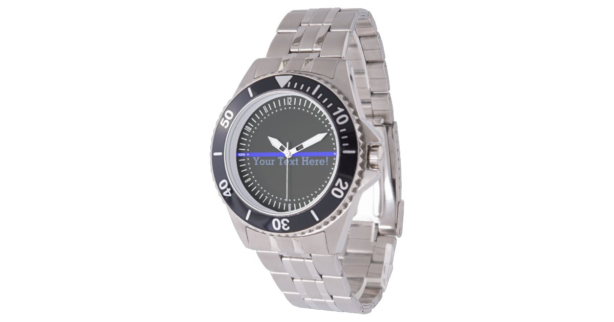 The Symbolic Thin Blue Line Watch with Your Text | Zazzle