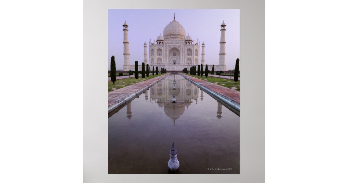 the Taj Mahal perfectly reflected in the pool in Poster | Zazzle