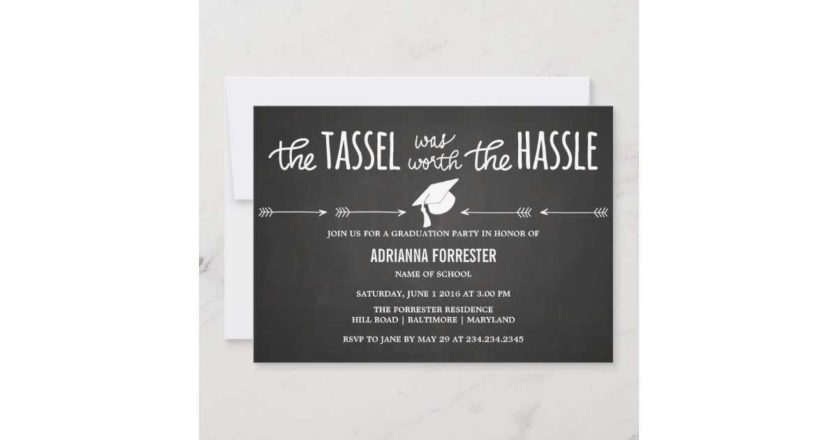 The Tassel Was Worth The Hassle Chalkboard Cute Invitation | Zazzle