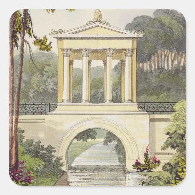 The Temple Bridge, from Ackermann's 'Repository of Square Sticker | Zazzle